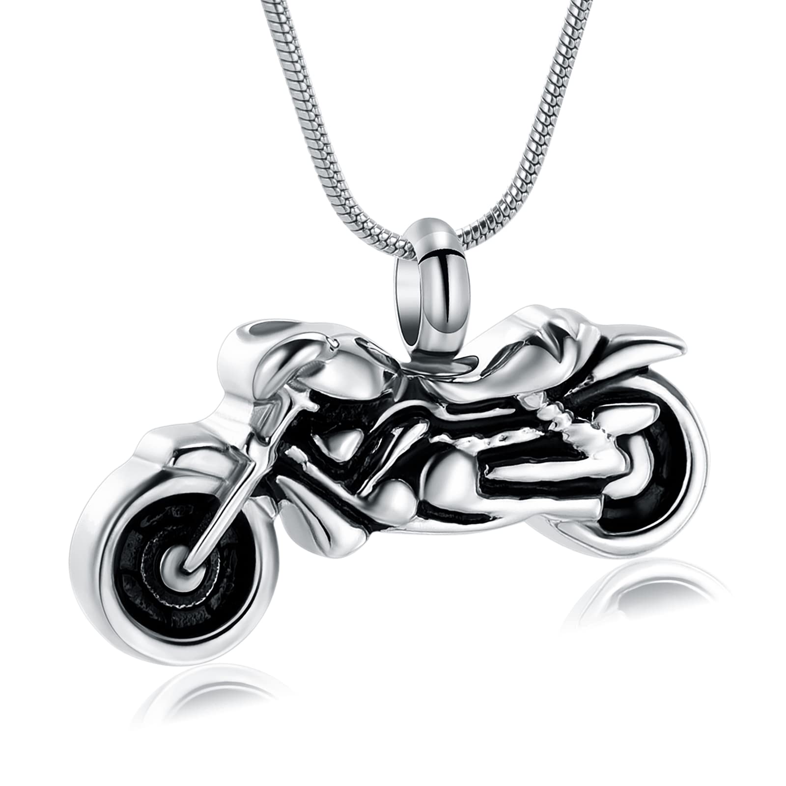 shajwo Motorcycle Cremation Urn Necklace for Ashes Pendant Jewelry for Women Men Loved One Keepsake Memorial Jewelry,Silver