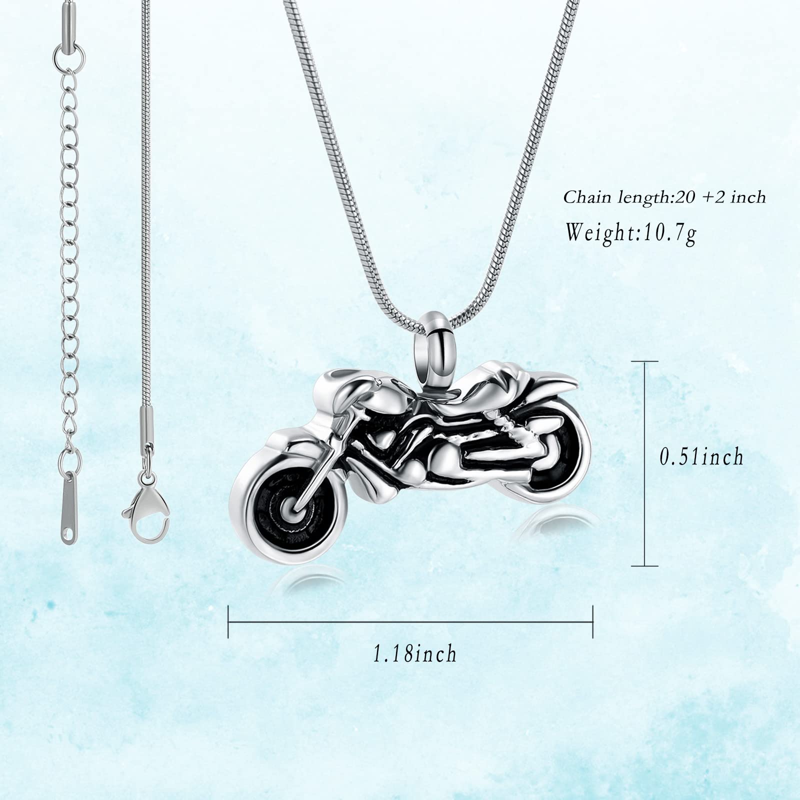 shajwo Motorcycle Cremation Urn Necklace for Ashes Pendant Jewelry for Women Men Loved One Keepsake Memorial Jewelry,Silver