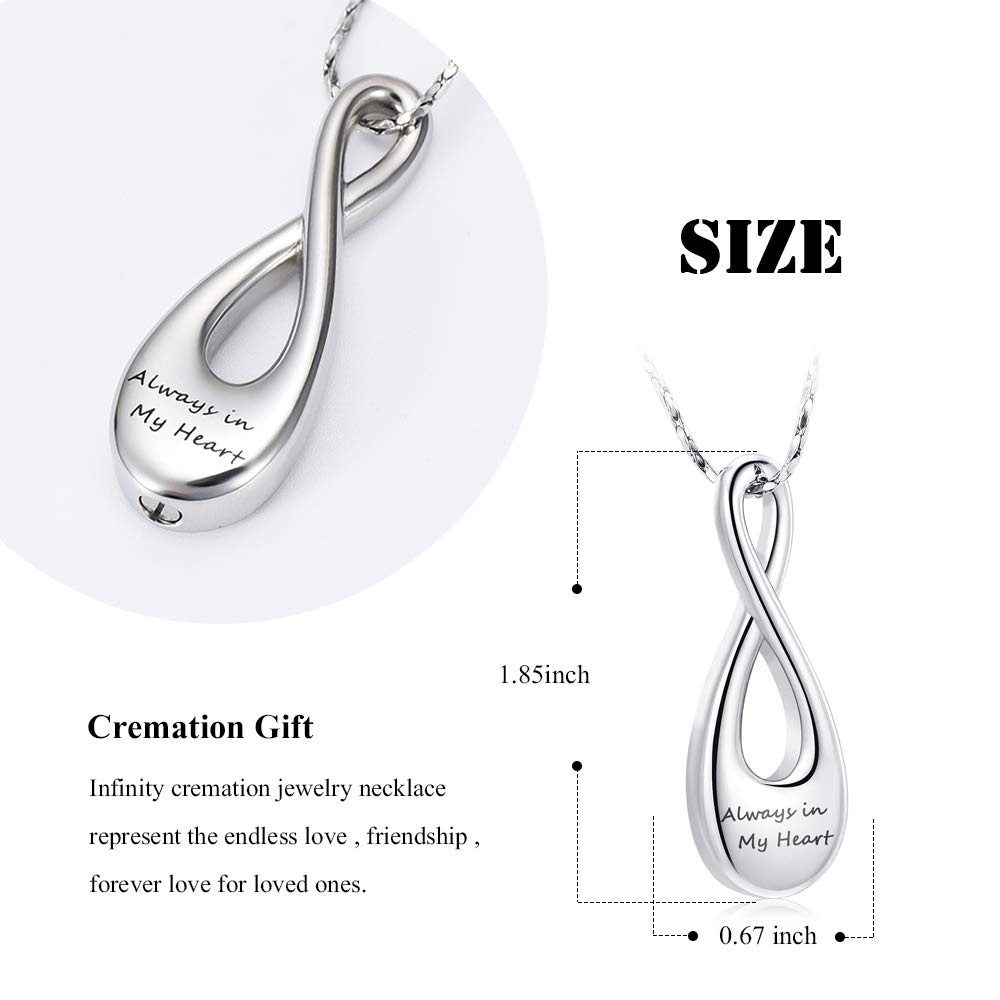 Imrsanl Infinity Cremation Jewelry for Ashes Urn Necklace Pendants for Ashes Holder Memorial Keepsake Cremation Ashes Jewelry for Wome/Men/Pet (Always in My Heart Mom)