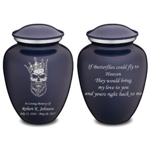 geturns embrace personalized skull adult cremation urn with custom engraving for human ashes for funeral, burial, niche or columbarium–200 cubic inches–urns for adult ashes (_cobalt blue double sided)