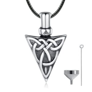 manbu sterling silver urn necklace for men: arrowhead memorial pendant cremation ash jewelry bereavement keepsakes gift for loss of a loved one (style 4)