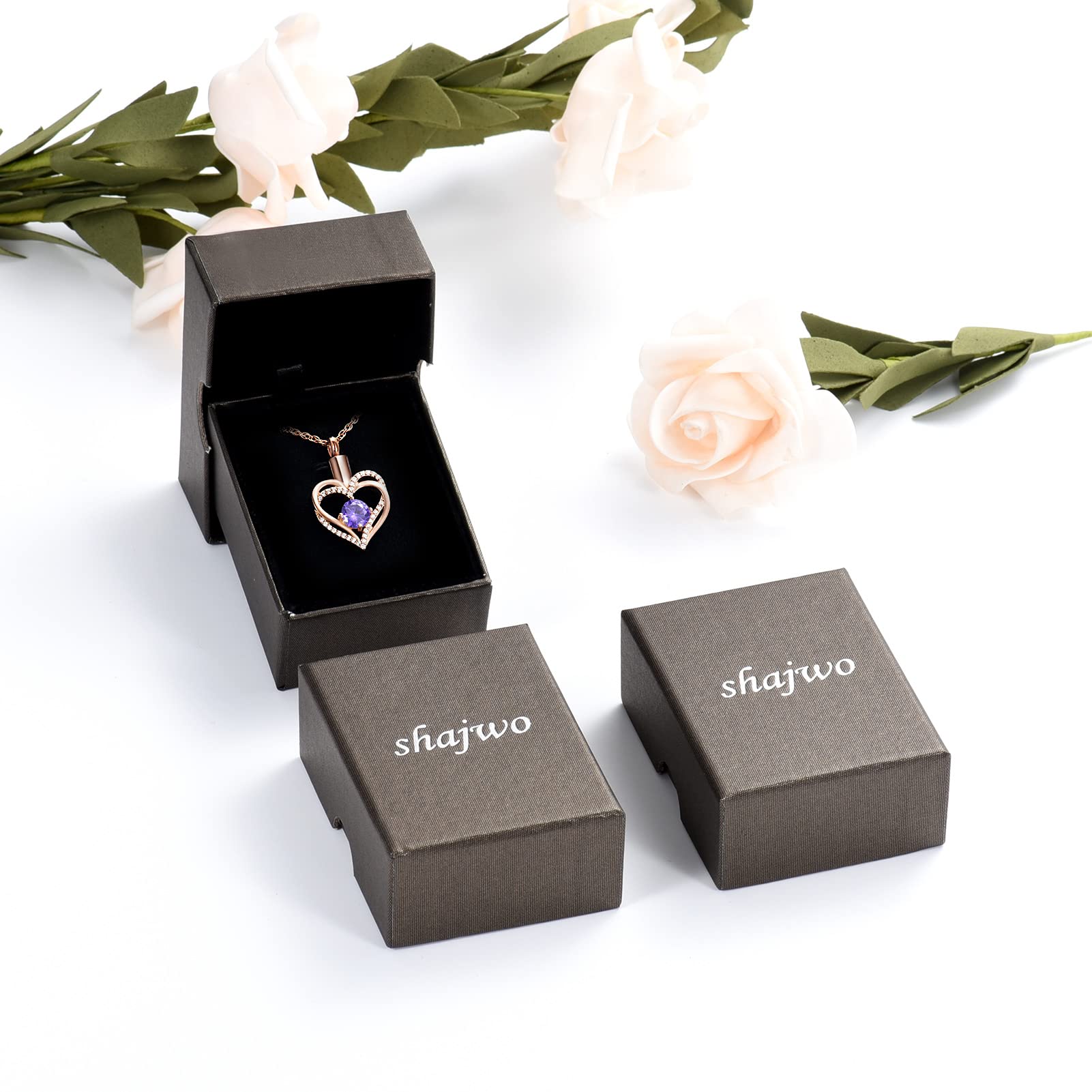 shajwo Cremation Jewelry Heart Urn Necklace for Ashes for Women Gilrs Memorial Keepsake Birthstone Pendant,Rose Gold-Purple