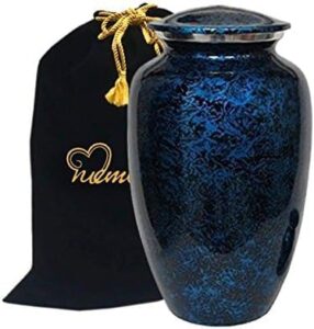 memorials 4u custom engraved cremation urn - handcrafted urn for human ashes - affordable urn for ashes with velvet bag (forest blue)