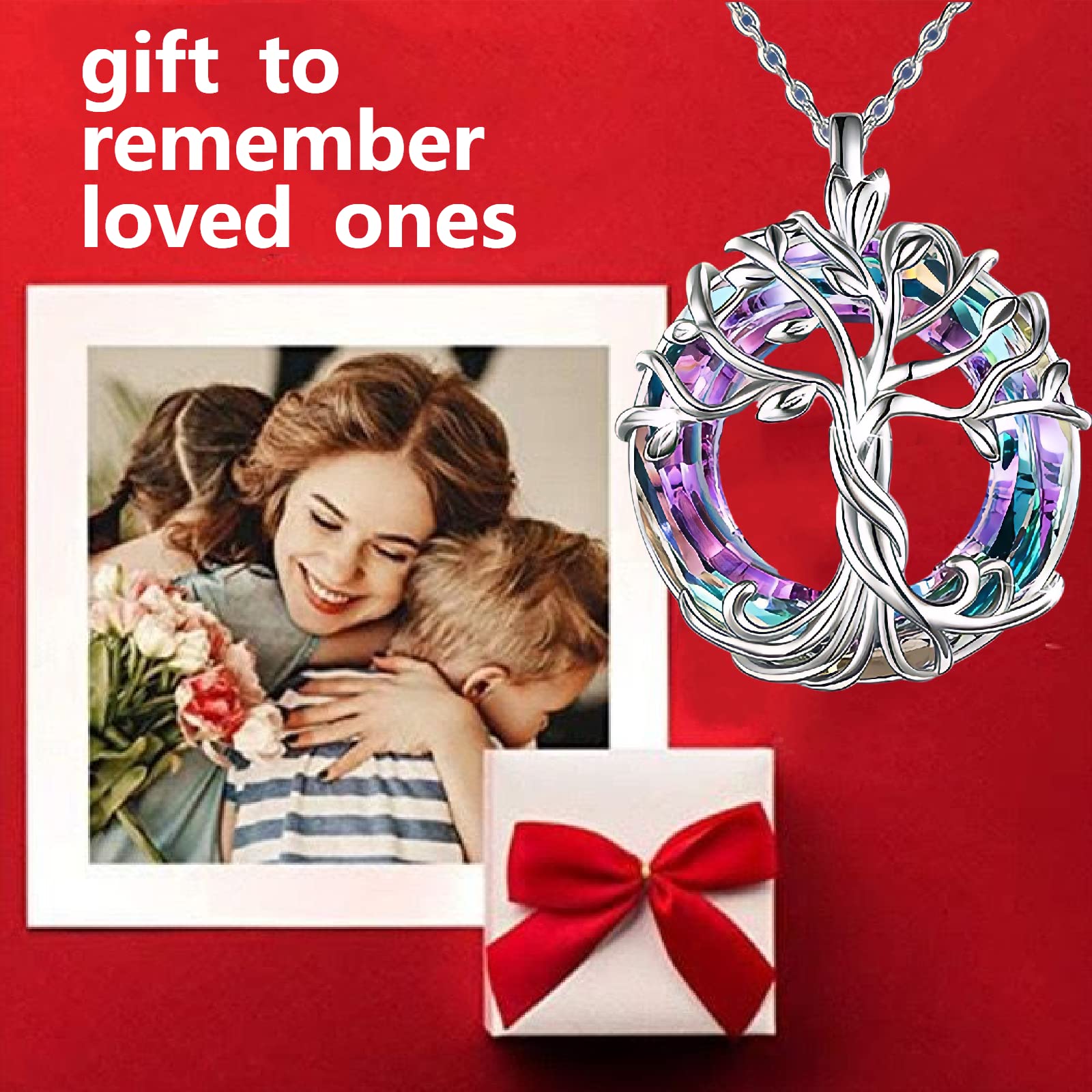 NS Online Tree of Life Necklaces Urn - 2 Pieces Cremation Jewelry for Ashes Keepsake/Circle Crystal Memorial Pendant/Funnel Filler Gifts for Women Men