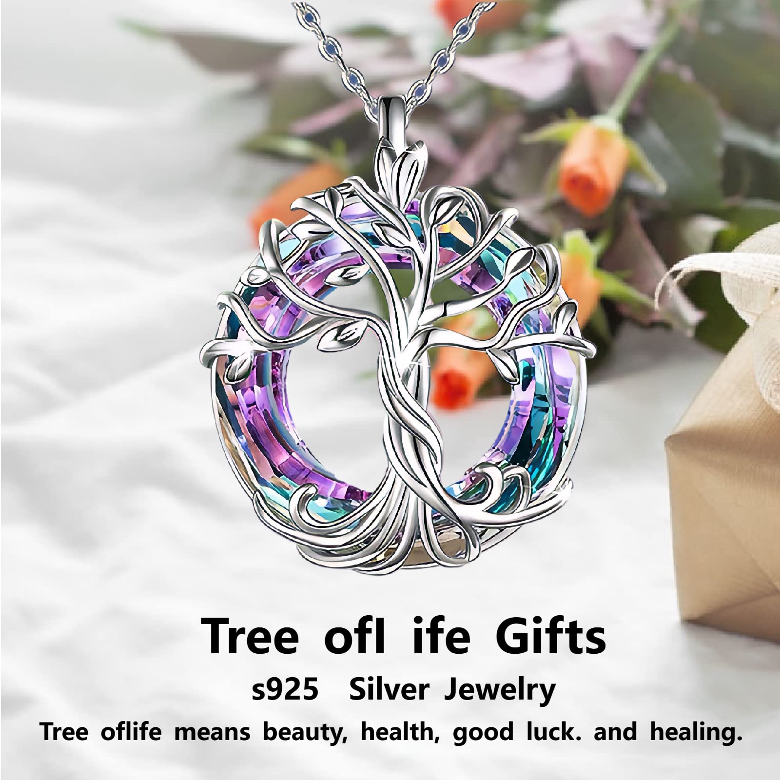 NS Online Tree of Life Necklaces Urn - 2 Pieces Cremation Jewelry for Ashes Keepsake/Circle Crystal Memorial Pendant/Funnel Filler Gifts for Women Men