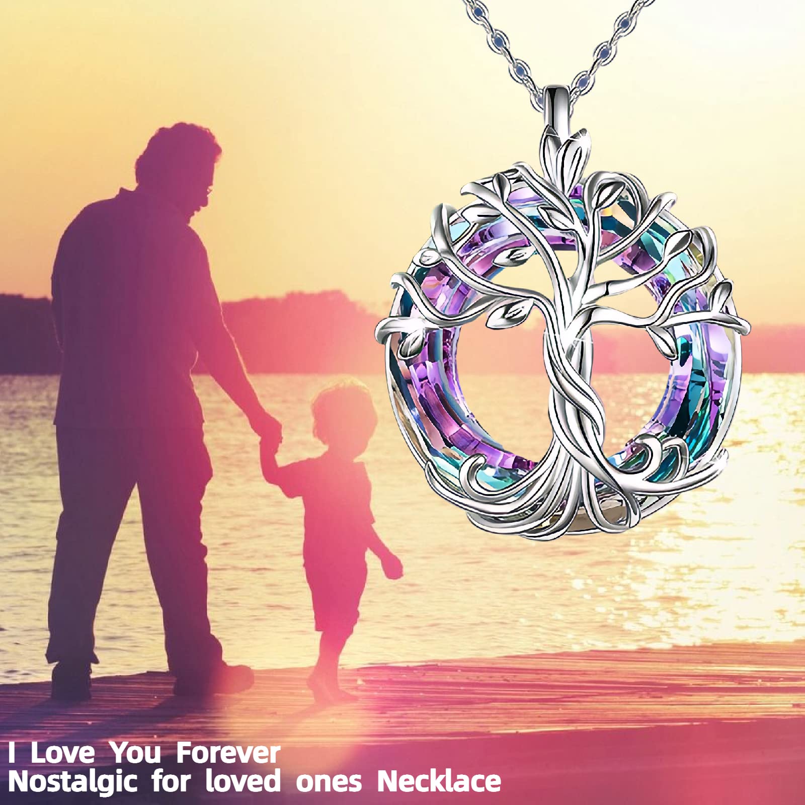 NS Online Tree of Life Necklaces Urn - 2 Pieces Cremation Jewelry for Ashes Keepsake/Circle Crystal Memorial Pendant/Funnel Filler Gifts for Women Men