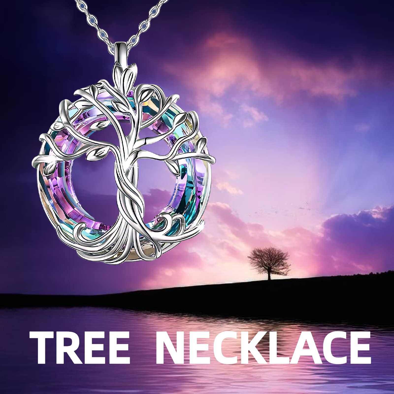 NS Online Tree of Life Necklaces Urn - 2 Pieces Cremation Jewelry for Ashes Keepsake/Circle Crystal Memorial Pendant/Funnel Filler Gifts for Women Men