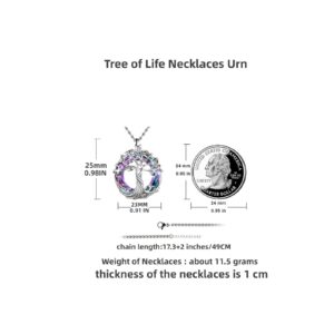 NS Online Tree of Life Necklaces Urn - 2 Pieces Cremation Jewelry for Ashes Keepsake/Circle Crystal Memorial Pendant/Funnel Filler Gifts for Women Men