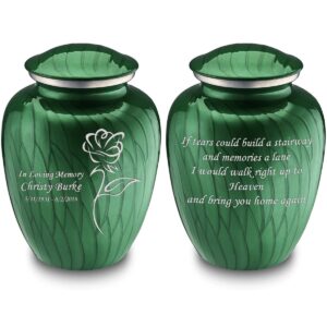 geturns embrace personalized rose adult cremation urn with custom engraving for human ashes for funeral, burial, niche or columbarium –200 cubic inches–urns for adult ashes (_pearl green double sided)