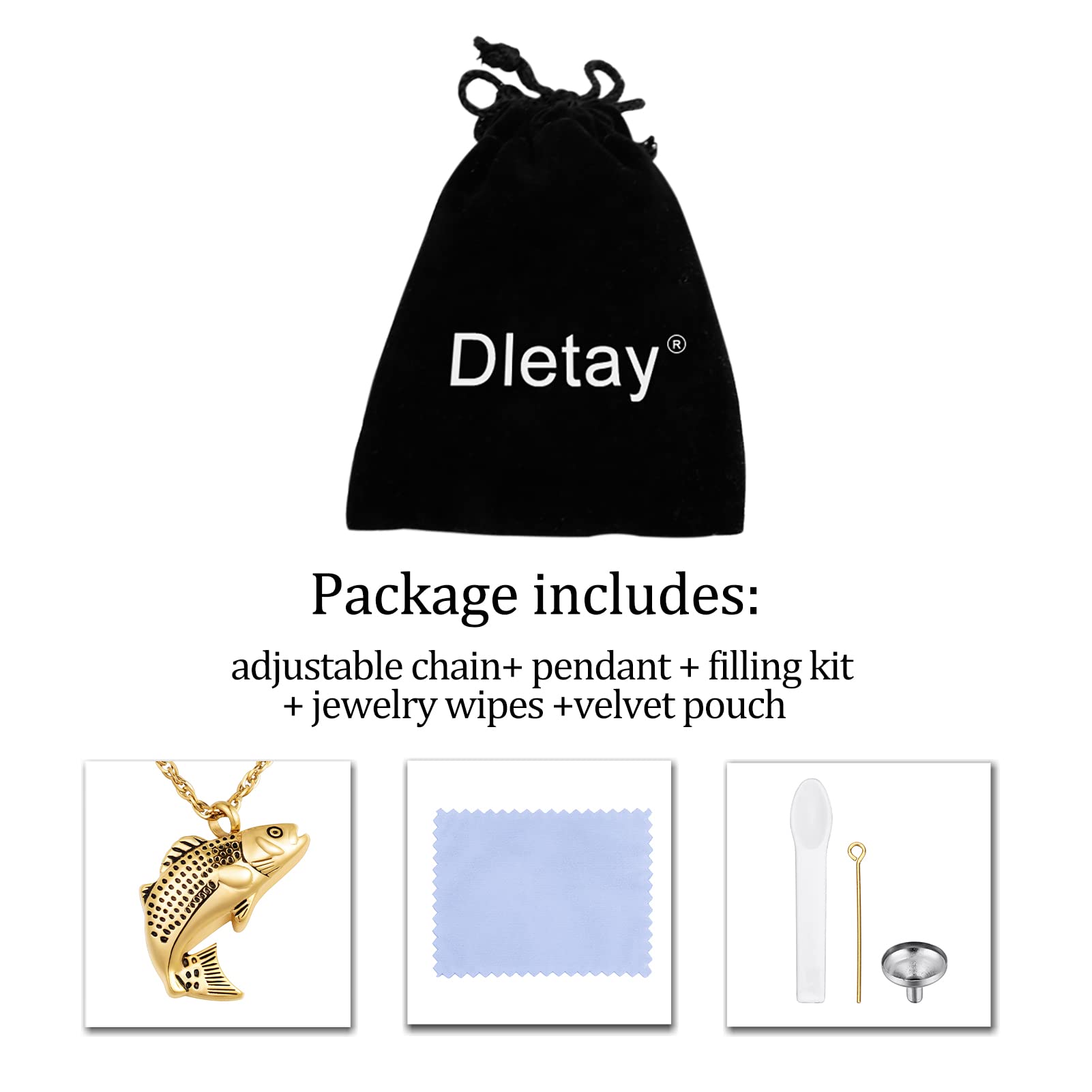 Dletay Fish Cremation Jewelry for Ashes Memorial Ashes Keepsake Necklace Urn Necklace for Ashes Pendant(Gold)