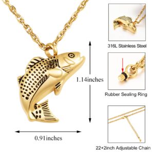 Dletay Fish Cremation Jewelry for Ashes Memorial Ashes Keepsake Necklace Urn Necklace for Ashes Pendant(Gold)