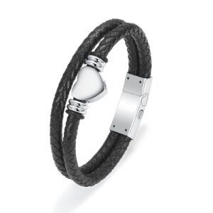 memorial jewelry cremation bracelet with clasp beads cowhide multi-layer braided leather urn bracelet for men women