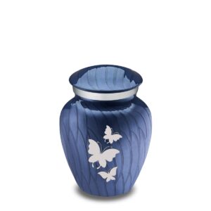 geturns embrace -personalized keepsake butterfly urn for human ashes,custom cremation urns for ashes for men women child,mini metal engraved funeral urns, 3.5 cu.in,pearl cobalt blue