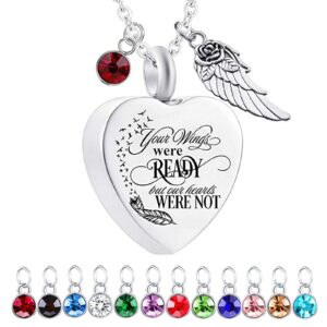 weikui god has you in his arms with angel wing charm cremation ashes jewelry keepsake memorial urn necklace with birthstone crystal (little bird + your +angel wing&12 pcs birthstone)