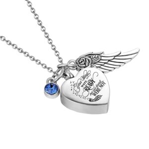 weikui God has You in his arms with Angel Wing Charm Cremation Ashes Jewelry Keepsake Memorial Urn Necklace with Birthstone Crystal (Little bird + Your +Angel Wing&12 Pcs Birthstone)