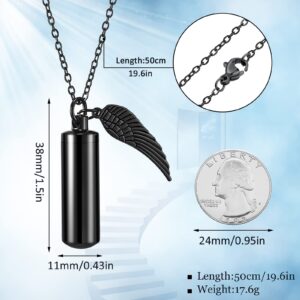 MTLEE Urn Necklace for Ashes Cremation Jewelry for Ashes, 6 Pieces Stainless Steel Cremation Jewelry for Women Men, Memorial Necklace Angel Keepsake Cylinder Pendant with Filling Kit (Black)