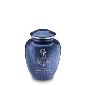 geturns embrace personalized anchor medium cremation urn with custom engraving for human ashes for funeral, burial, niche or columbarium –44 cubic inches–small urns for ashes (pearlescent cobalt blue)