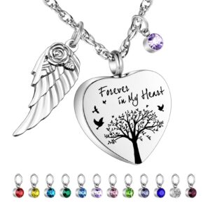 dletay heart urn necklace for ashes cremation jewelry with 12 birthstones stainless steel memorial pendant ashes necklace for loved ones-silver