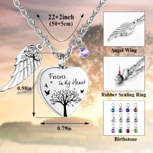 Dletay Heart Urn Necklace for Ashes Cremation Jewelry with 12 Birthstones Stainless Steel Memorial Pendant Ashes Necklace for Loved Ones-Silver