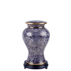 perfect memorials medium purple flowers cloisonne cremation urn - wood base