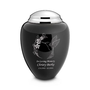 geturns adult tribute hummingbird cremation urn (black and shiny pewter)