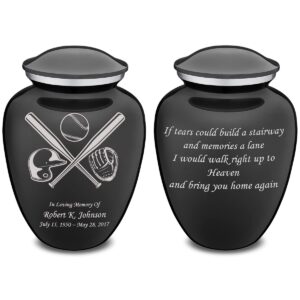 geturns embrace personalized baseball adult cremation urn with custom text engraving for human ashes for funeral, burial, niche or columbarium– 200 cubic inches–urns for ashes (_charcoal double sided)