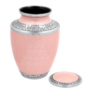 CLEENTABLE Urns for Ashes Adult Male, Urns for Human Ashes Adult Female, Decorative Urns, Large Cremation Urns for Adult Ashes, Urn Sea Pink Silver (Aluminum - 10 Inch Height x 6.5 Inch Width)