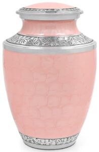 cleentable urns for ashes adult male, urns for human ashes adult female, decorative urns, large cremation urns for adult ashes, urn sea pink silver (aluminum - 10 inch height x 6.5 inch width)