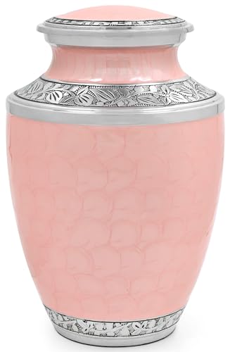 CLEENTABLE Urns for Ashes Adult Male, Urns for Human Ashes Adult Female, Decorative Urns, Large Cremation Urns for Adult Ashes, Urn Sea Pink Silver (Aluminum - 10 Inch Height x 6.5 Inch Width)