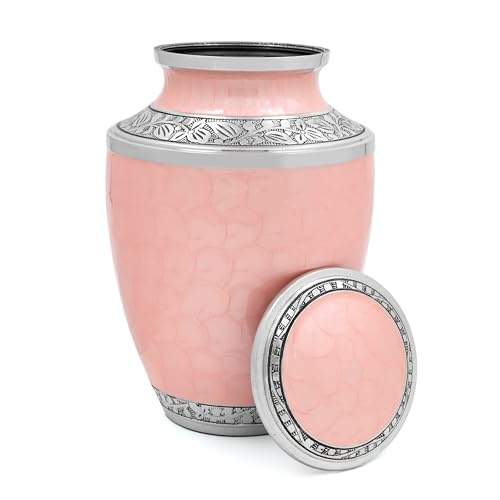 CLEENTABLE Urns for Ashes Adult Male, Urns for Human Ashes Adult Female, Decorative Urns, Large Cremation Urns for Adult Ashes, Urn Sea Pink Silver (Aluminum - 10 Inch Height x 6.5 Inch Width)