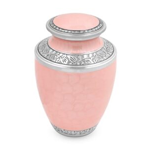 CLEENTABLE Urns for Ashes Adult Male, Urns for Human Ashes Adult Female, Decorative Urns, Large Cremation Urns for Adult Ashes, Urn Sea Pink Silver (Aluminum - 10 Inch Height x 6.5 Inch Width)