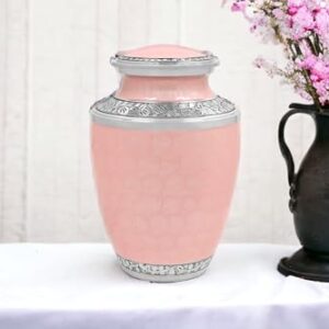 CLEENTABLE Urns for Ashes Adult Male, Urns for Human Ashes Adult Female, Decorative Urns, Large Cremation Urns for Adult Ashes, Urn Sea Pink Silver (Aluminum - 10 Inch Height x 6.5 Inch Width)