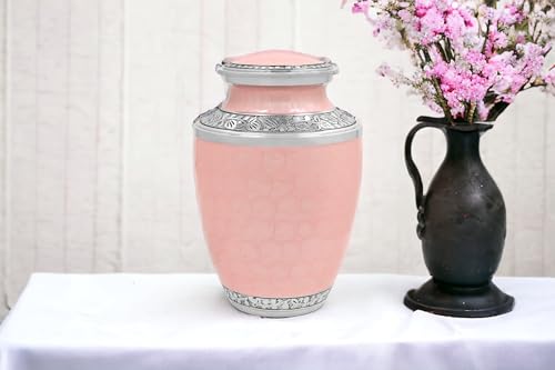 CLEENTABLE Urns for Ashes Adult Male, Urns for Human Ashes Adult Female, Decorative Urns, Large Cremation Urns for Adult Ashes, Urn Sea Pink Silver (Aluminum - 10 Inch Height x 6.5 Inch Width)