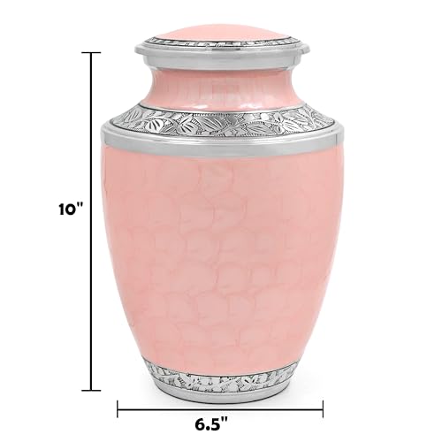 CLEENTABLE Urns for Ashes Adult Male, Urns for Human Ashes Adult Female, Decorative Urns, Large Cremation Urns for Adult Ashes, Urn Sea Pink Silver (Aluminum - 10 Inch Height x 6.5 Inch Width)