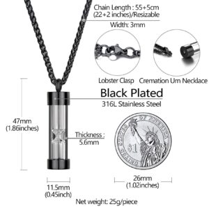 Richsteel Black Hourglass Cremation Jewelry for Ashes Grandma Husband Dog Urn Pendant Necklace with Spiga Chain 22''