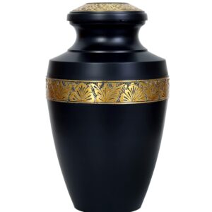 hlc URNS – Black & golden Cremation Urn for Human Ashes - Adult Funeral Urn Handcrafted - Affordable Urn for Ashes (Adult (200 lbs) – 10.5 x 6 “, Lovely Cremation Urn)