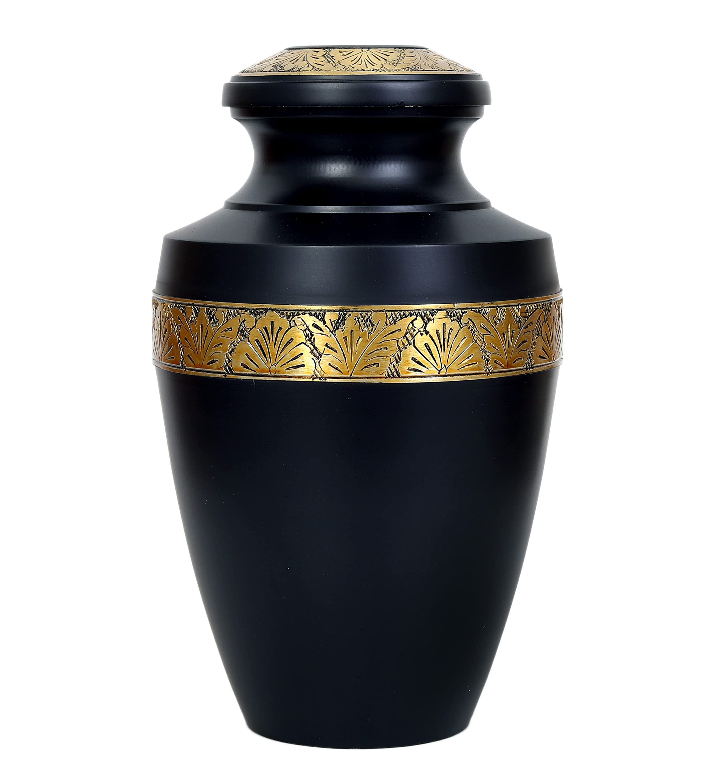 hlc URNS – Black & golden Cremation Urn for Human Ashes - Adult Funeral Urn Handcrafted - Affordable Urn for Ashes (Adult (200 lbs) – 10.5 x 6 “, Lovely Cremation Urn)