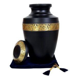 hlc URNS – Black & golden Cremation Urn for Human Ashes - Adult Funeral Urn Handcrafted - Affordable Urn for Ashes (Adult (200 lbs) – 10.5 x 6 “, Lovely Cremation Urn)