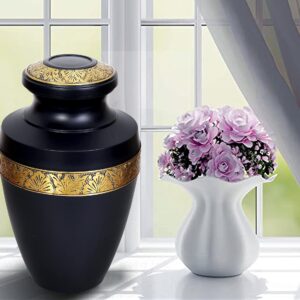 hlc URNS – Black & golden Cremation Urn for Human Ashes - Adult Funeral Urn Handcrafted - Affordable Urn for Ashes (Adult (200 lbs) – 10.5 x 6 “, Lovely Cremation Urn)