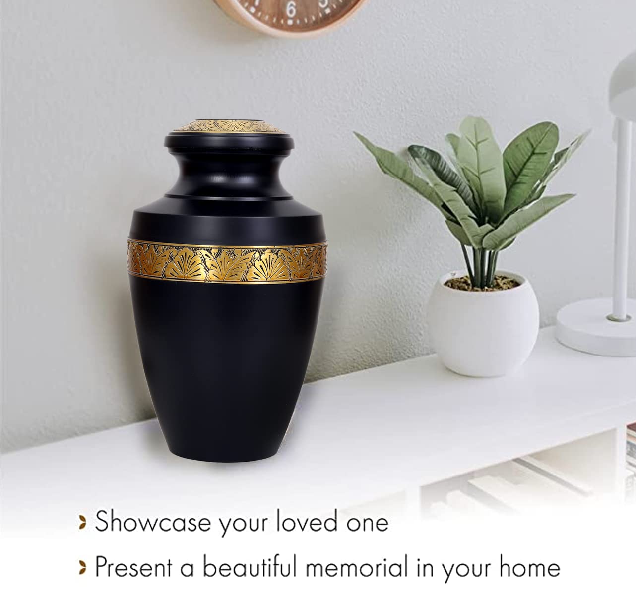 hlc URNS – Black & golden Cremation Urn for Human Ashes - Adult Funeral Urn Handcrafted - Affordable Urn for Ashes (Adult (200 lbs) – 10.5 x 6 “, Lovely Cremation Urn)