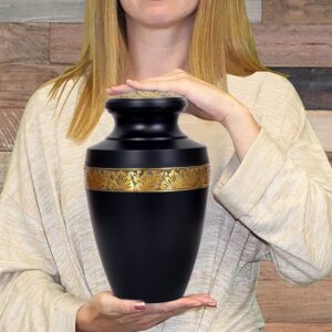 hlc URNS – Black & golden Cremation Urn for Human Ashes - Adult Funeral Urn Handcrafted - Affordable Urn for Ashes (Adult (200 lbs) – 10.5 x 6 “, Lovely Cremation Urn)