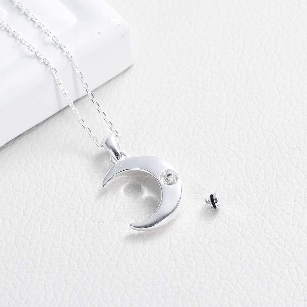 Imrsanl Cremation Jewelry for Ashes Moon Urn Necklace Stainless Steel Memorial Lockets Keepsakes Jewelry for Ashes Pendant - Fill kit (Sterling Silver)