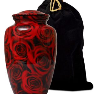 Bhartiya Handicrafts Red Rose Cremation Urn for Human Ashes - Suitable for Male & Female Adult Memorial urn, Urns for Ashes Adult Female for Home or Burial - Remains up to 200 lbs (Design 9)