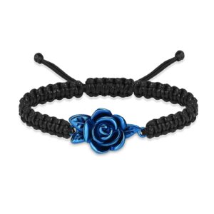 cremation jewelry rose flower charm ashes bracelet for women girls - handmade braid keepsake bracelet memorial urn bangle ashes holder adjustable length