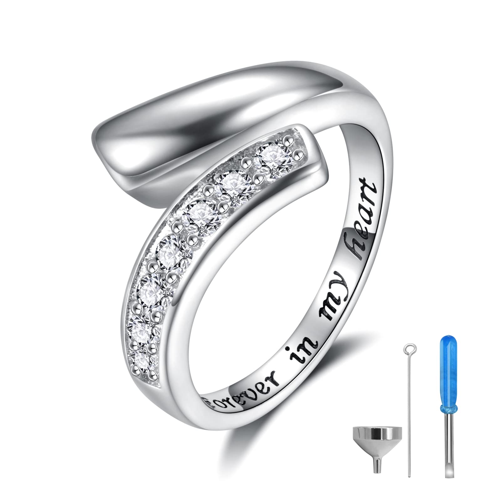 Sterling Silver Urn Ring for Ashes: Women Cubic Zirconia Ash Ring Memorial Cremation Jewelry Bereavement Keepsakes Gift for Loss of a Loved One (Size 6)