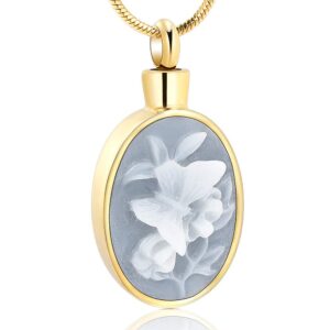 zeqingjw cremation jewelry urn necklace for ashes pendants butterfly with flower memorial funeral keepsake jewelry for ashes (gold)