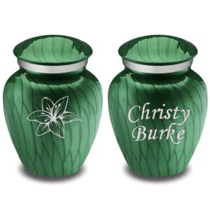 geturns keepsake embrace lily cremation urn with custom engraving (pearl green)