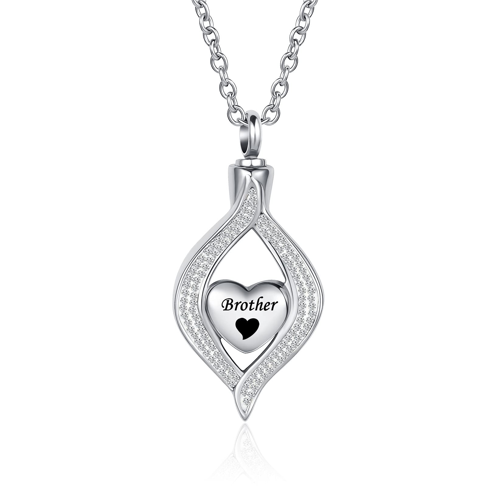 LuxglitterLin Teardrop Eye of My Heart Crystal Cremation Urn Necklace for Brother Ashes Holder Memorial Keepsake Pendant Jewelry