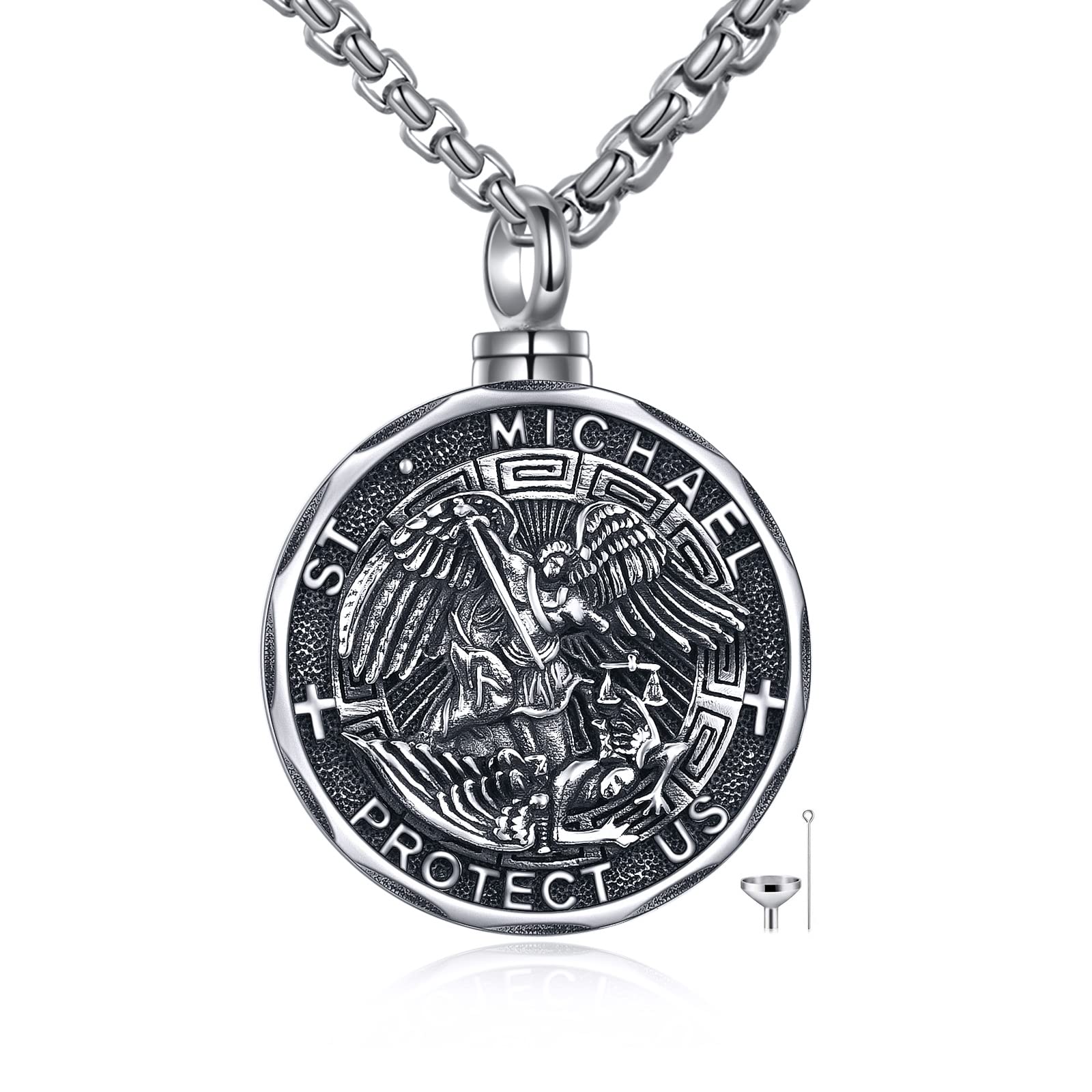 YFN Saint Michael Urn Necklace for Ashes Sterling Silver Religious Protector Cremation Pendant St Michael Archangel Jewelry Gifts for Women Men