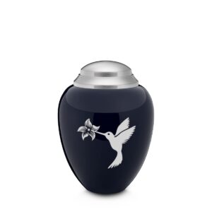 geturns keepsake tribute hummingbird cremation urn (navy and brushed pewter)